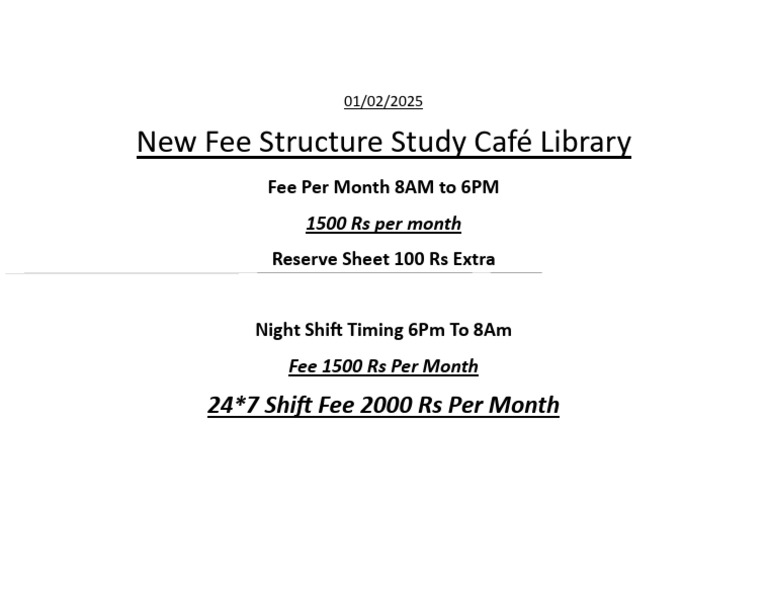 New Café Library Fee Structure 2025 | PDF