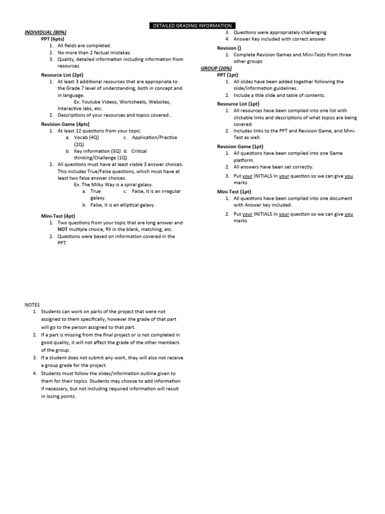 Grade 7 Revision Project Guidelines | PDF