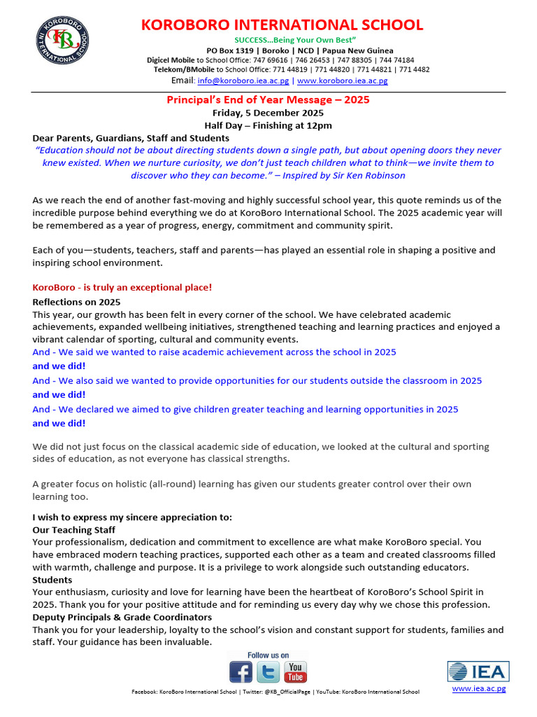 KoroBoro International School 2025 Highlights | PDF