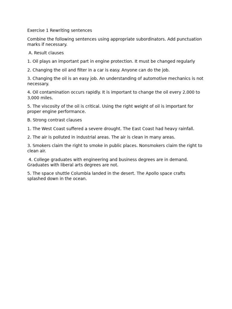 Exercise 1 Rewriting Sentences | PDF