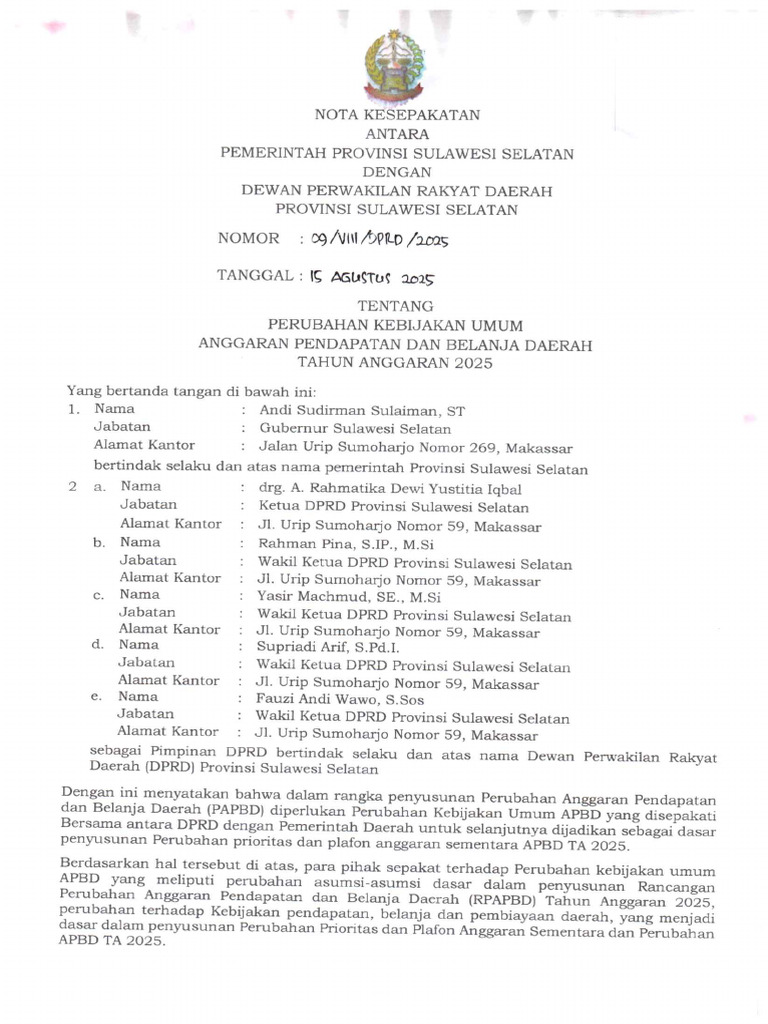 Nota Kesepatan Perubahan KUA T.A 2025 | PDF