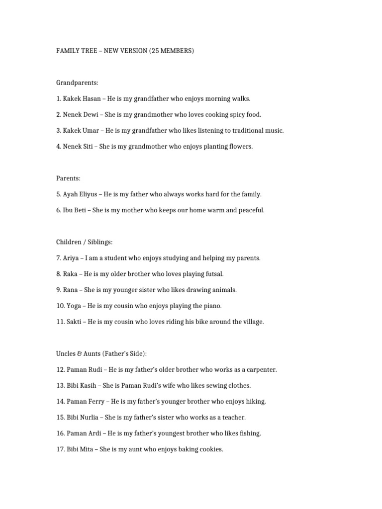 Family Tree of 25 Members Overview | PDF