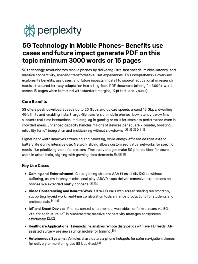 5G Technology in Mobile Phones - Benefits Use Cases | PDF | Computing ...