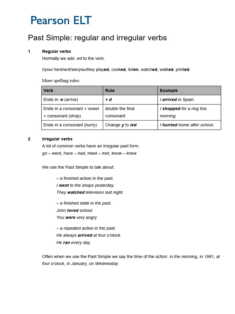 GBGRR10000051 Past Simple Regular and Irregular Verbs Elementary ...