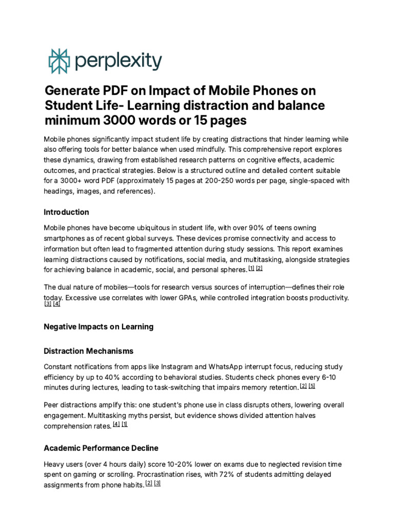 Mobile Phones: Distractions vs. Balance in Education | PDF | Mobile ...