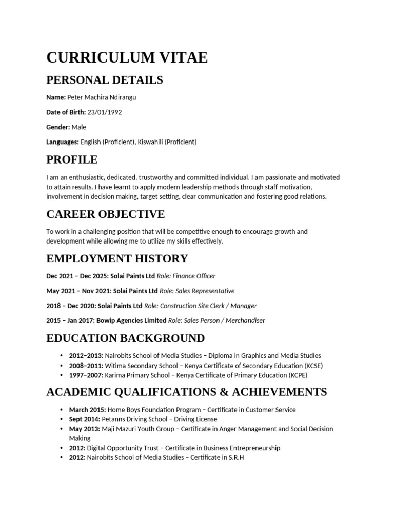 Peter Machira Ndirangu CV | PDF