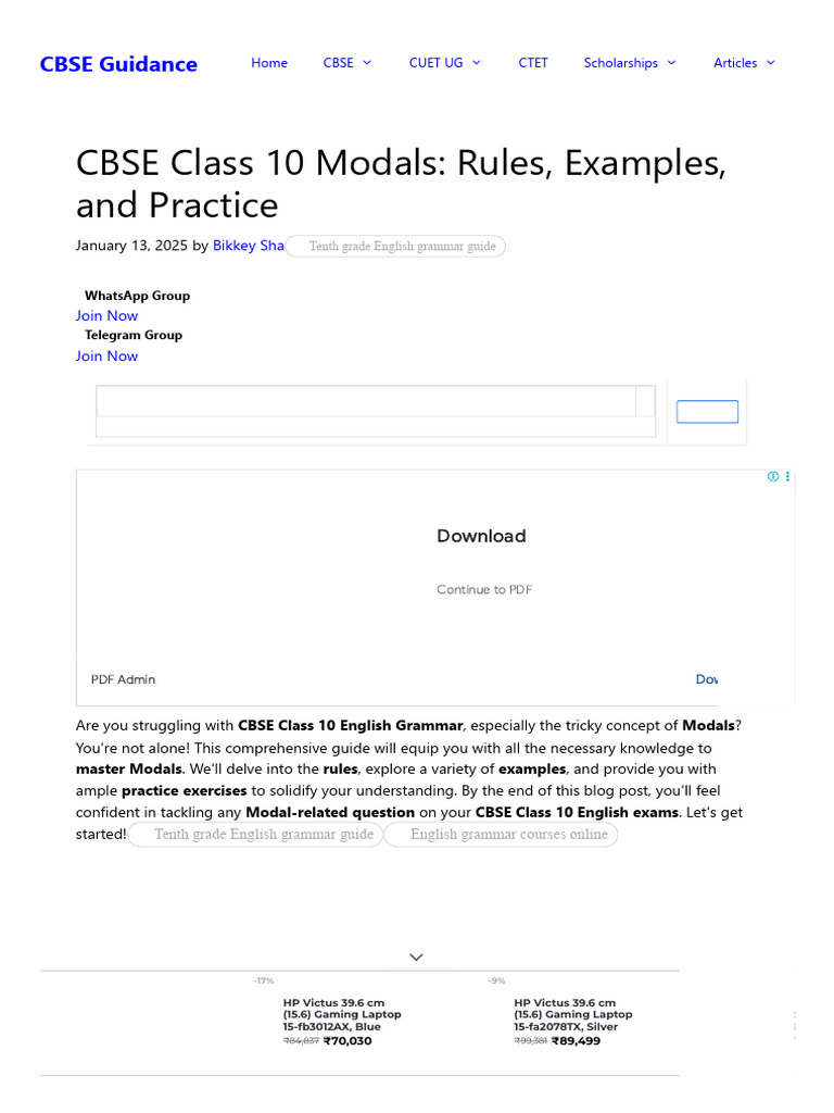 Mastering Modals for CBSE Class 10 | PDF | Multiple Choice | Linguistics