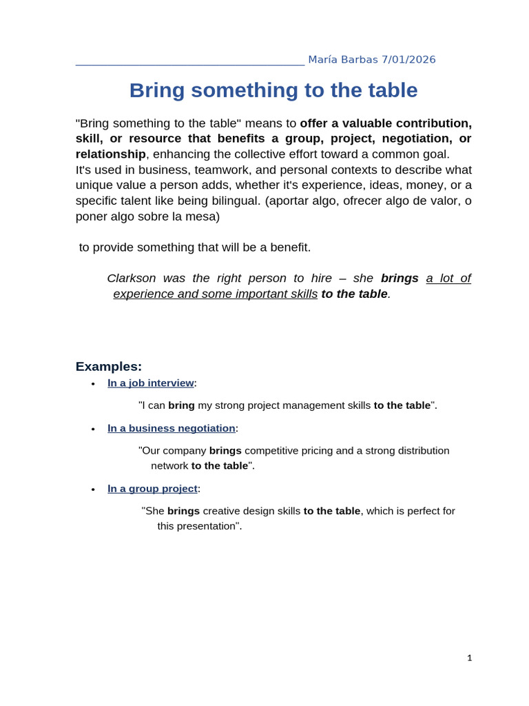 Idiom - Bring Something To The Table | PDF