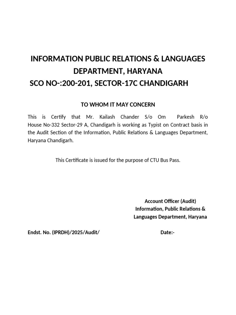 Typist Employment Certificate for CTU Pass | PDF