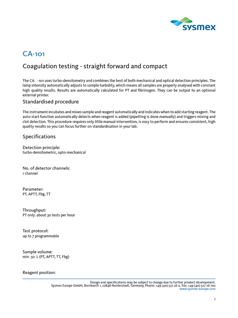 CA-101 Coagulation Testing Device | PDF
