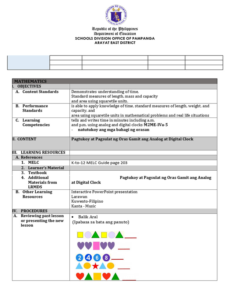 Pagtukoy at Pagsabi NG Orasan | PDF