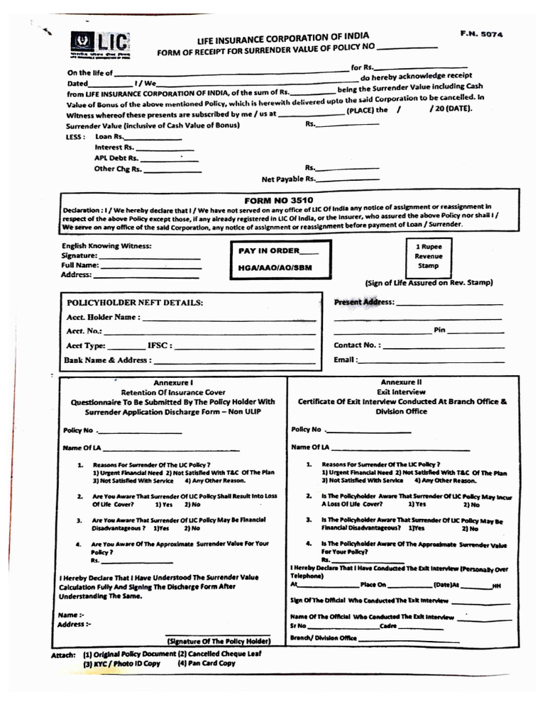 LIC Form 5074 100percent Replica Office-2 | PDF