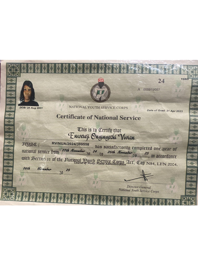 Nysc Certificate | PDF