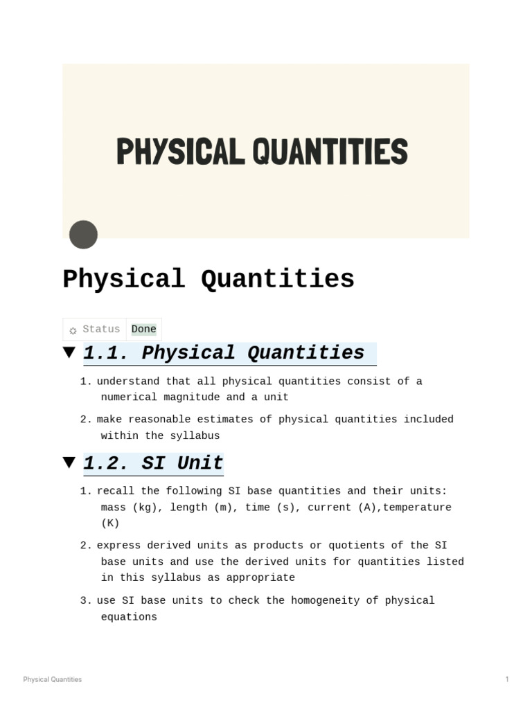 Physical Quantities 1 | PDF | International System Of Units | Quantity