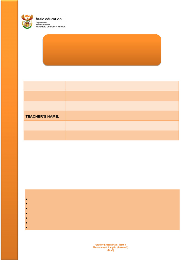 Grade 6 Term 3 Length Lesson 2 | PDF | Multiplication | Length