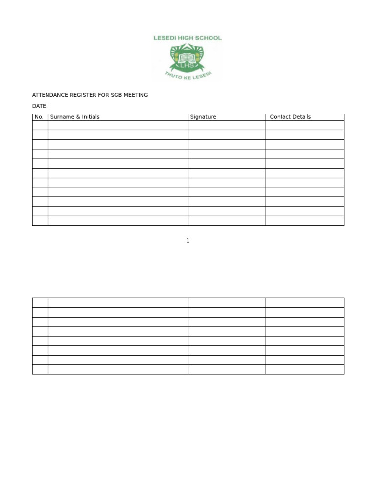 Attendance Register For SGB Meeting | PDF