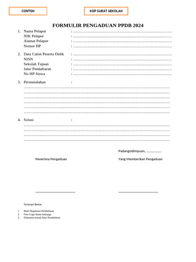 01 Form Pengaduan PPDB 2024 Sekolah | PDF