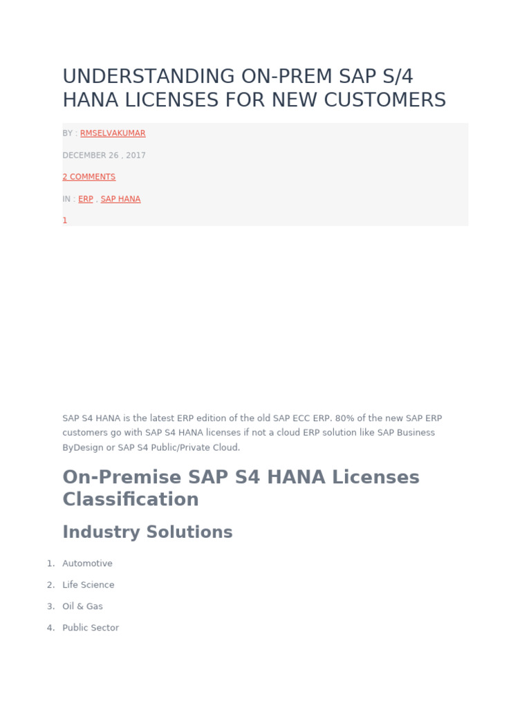 SAP S/4 HANA Licensing Guide for New Customers | PDF | Enterprise ...
