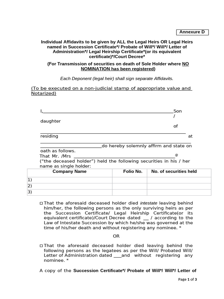 Annexure-D JSW at 100 | PDF | Affidavit | Probate