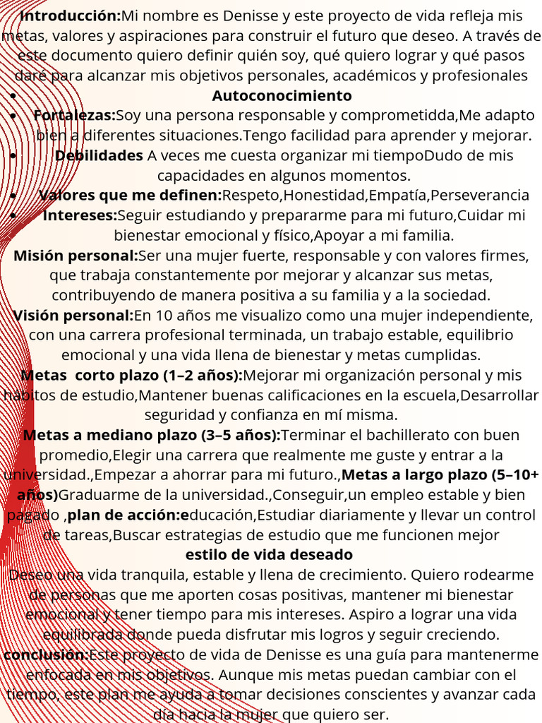Introducción Mi Nombre Es Denisse y Este Proyecto de Vida Refleja Mis ...