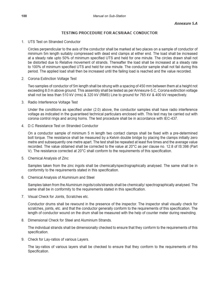 ACSR/AAC Conductor Testing Procedures | PDF | Wire | Electricity