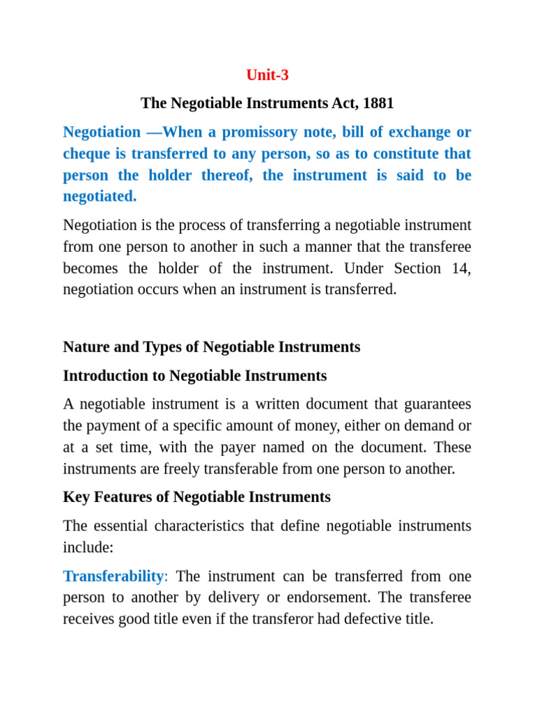 Understanding Negotiable Instruments Act | PDF | Negotiable Instrument ...