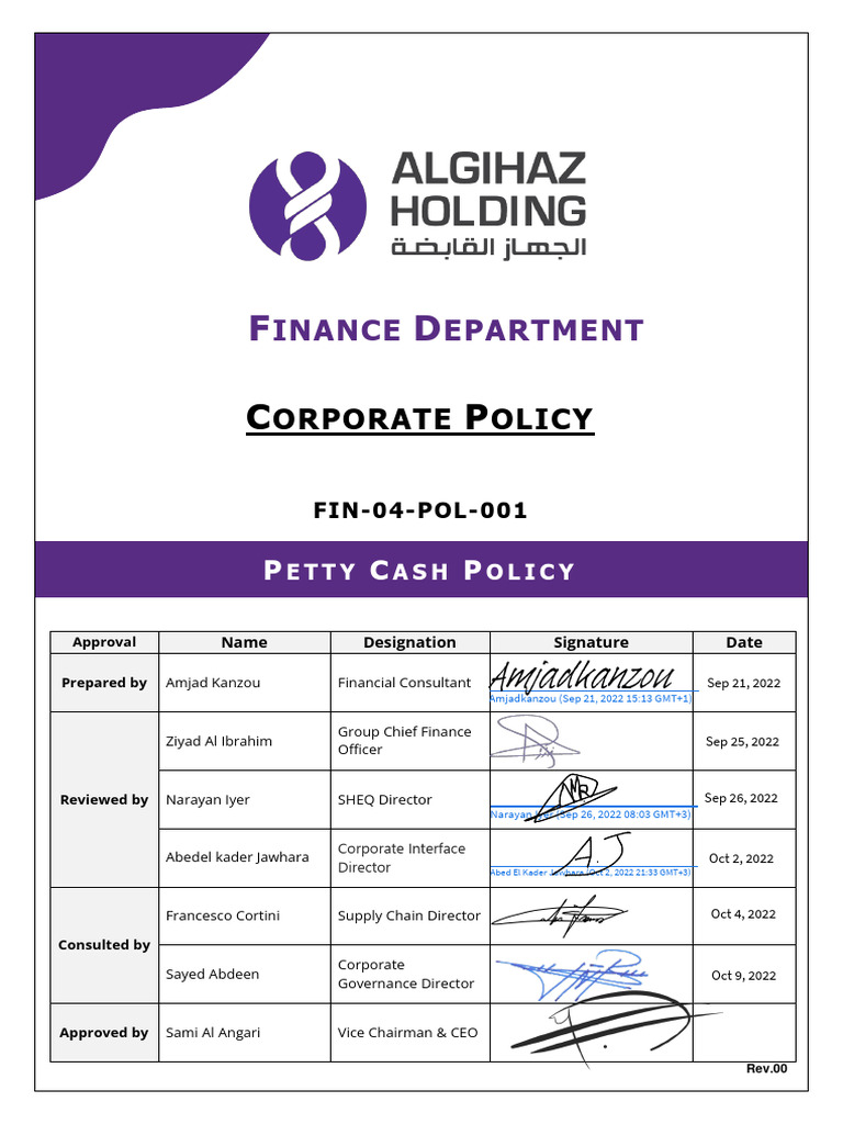 FIN-04-POL-001 - Petty Cash Policy Updated | PDF