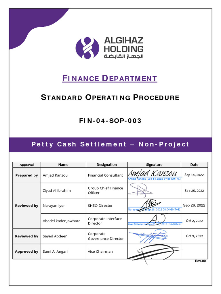 FIN-04-SOP-003 - Petty Cash Settlement - Non Project Updated | PDF ...