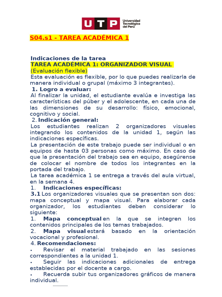 ? (AC-S04) Semana 04 - Tarea academica 1 - (Psicología del Desarrollo Ii Aprendizaje de Servicio ...