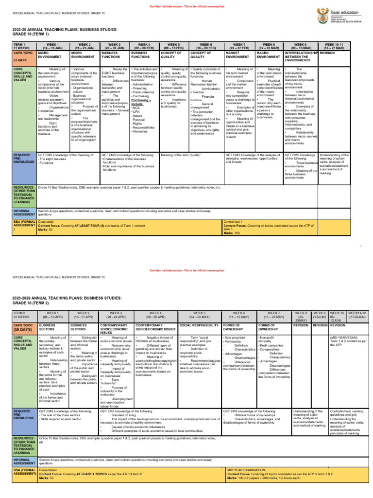 Grade 10 Business Studies Teaching Plans | PDF | Swot Analysis | Economics