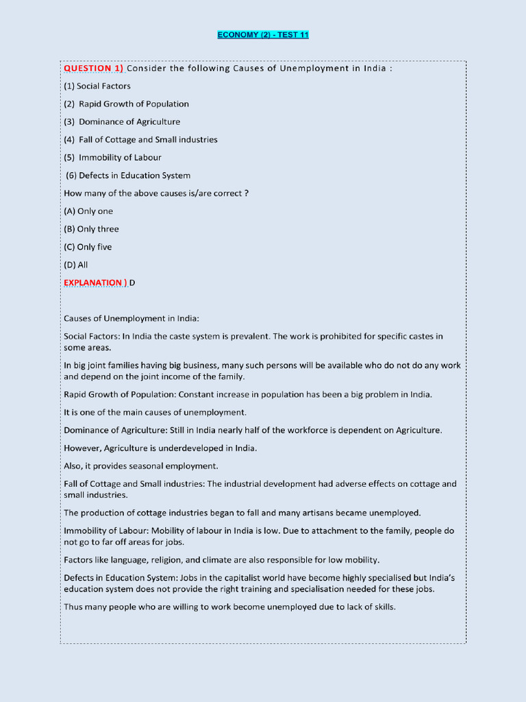 ECONOMY - 1st PLAN 2026 - TEST 11 - EXPLANATIONS | PDF