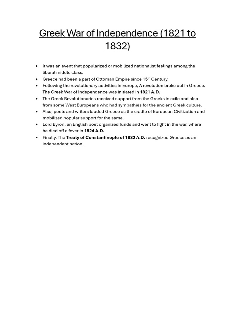 Greek War of Independence Overview | PDF