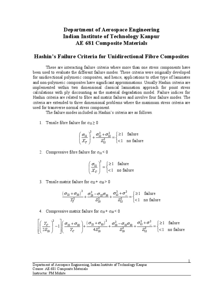 Hashin Failure Criteria | PDF | Stress (Mechanics) | Composite Material