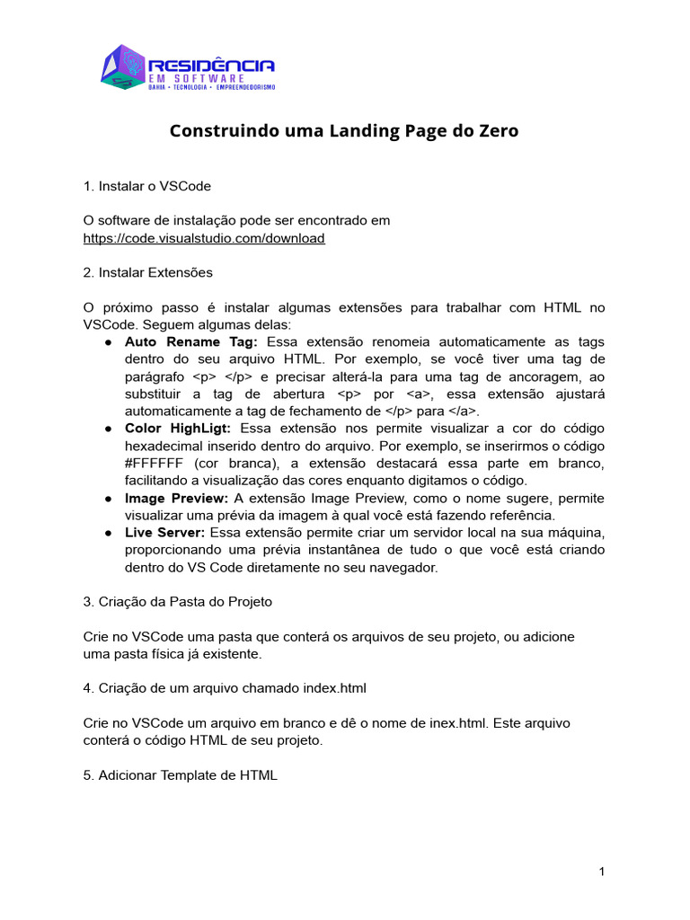 Construindo uma Landing Page do Zero (1) | PDF | Html | Script Java