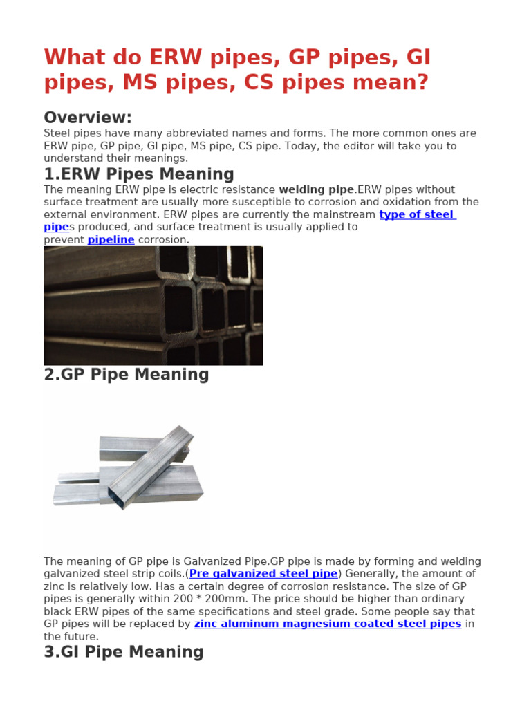 Different Type of Pipes | PDF | Pipe (Fluid Conveyance) | Steel