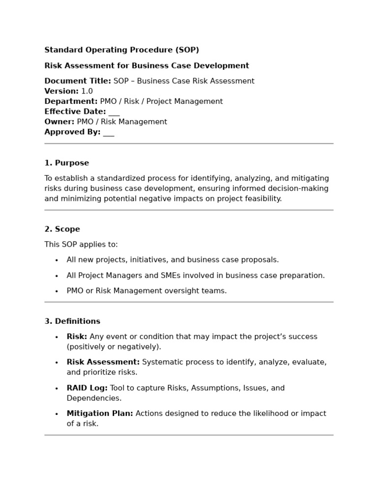 Risk Assessment For Business Case Development SOP | PDF | Risk | Risk ...