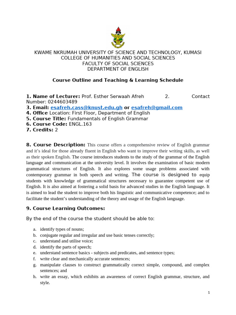 Template For Course Outline - 163 | PDF | Word | Part Of Speech