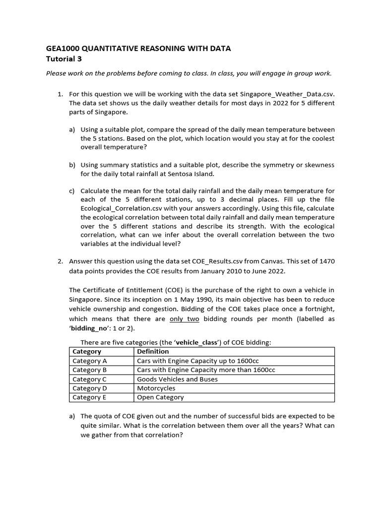 Data Analysis in Singapore Weather and COE | PDF | Regression Analysis ...