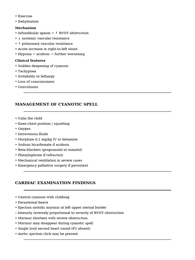 Tetralogy of Fallot Cyanotic Spell MBBS Notes | PDF | Cardiovascular ...