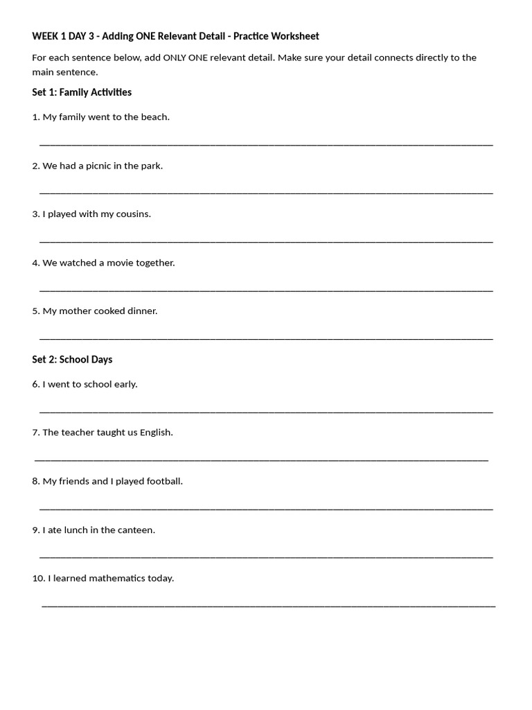 Week 1 Day 3 Add Detail | PDF