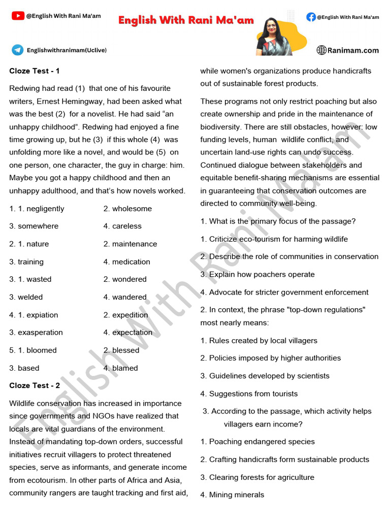 Cloze Test and Vocabulary Exercises | PDF | Ecology | Natural Environment