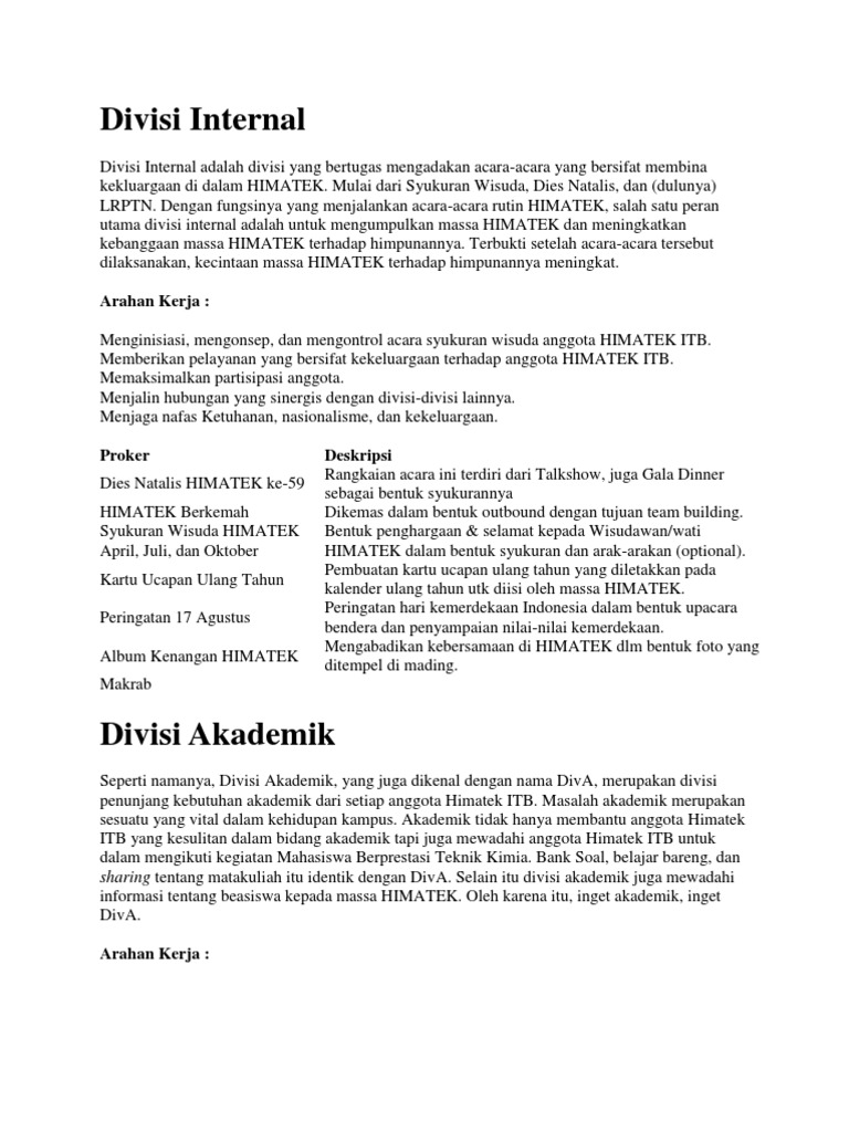 Divisi Internal | PDF | Karier & Perkembangan