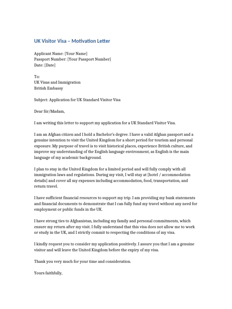 UK Visitor Visa Motivation Letter | PDF