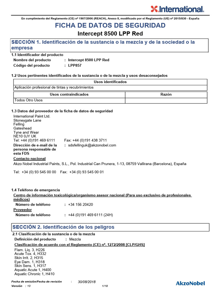Seguridad Intercept 8500 LPP857 Rojo | PDF | Agua | Ventilación ...