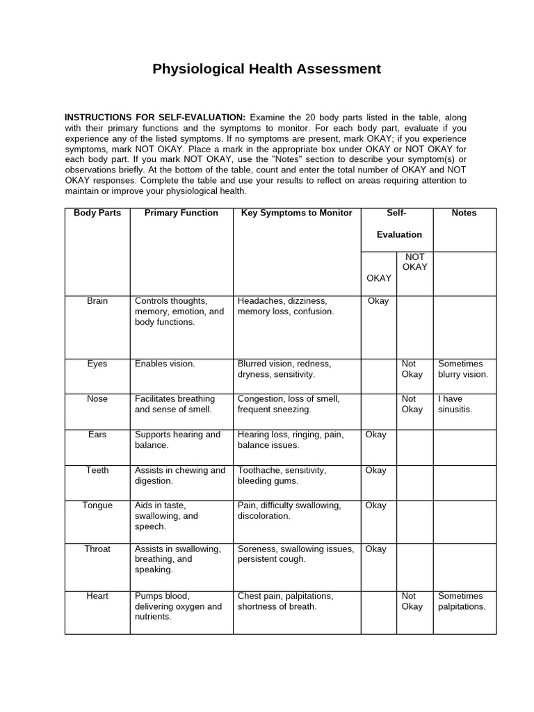 Physiological Health & Homeostasis Assessment | PDF | Bloating ...