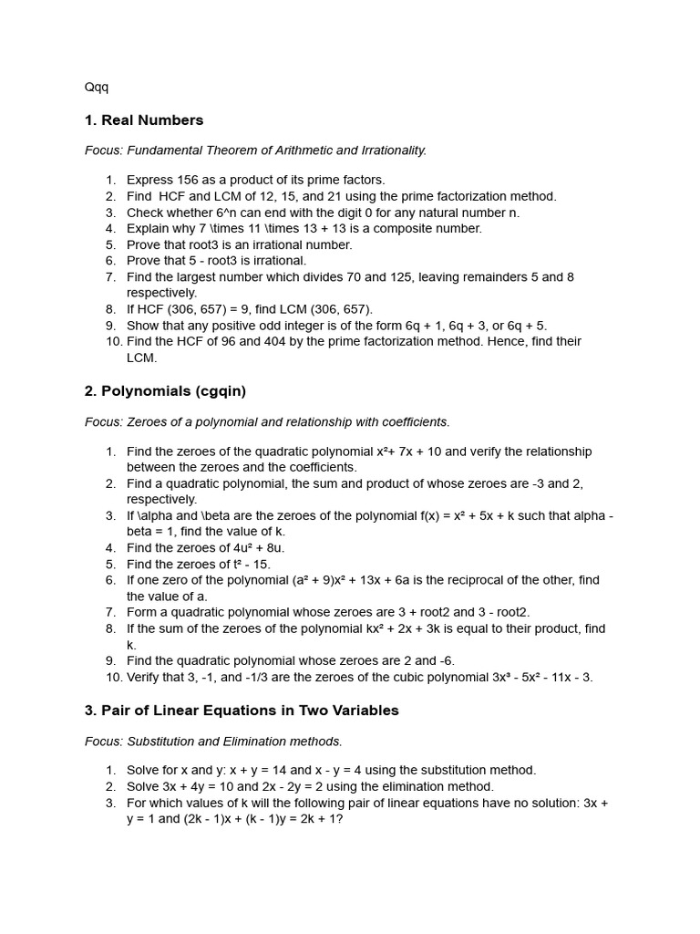Mathematics Important Questions | PDF | Circle | Sphere