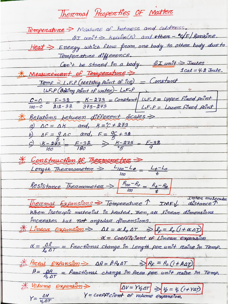 Thermal Properties of Matter Best Short Notes | PDF
