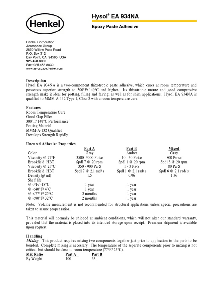 Hysol Ea 934na | PDF | Adhesive | Ultimate Tensile Strength