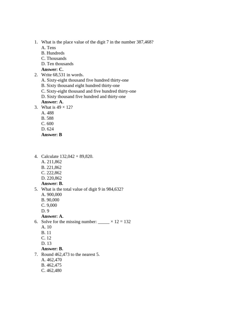 Math Practice Questions and Answers | PDF
