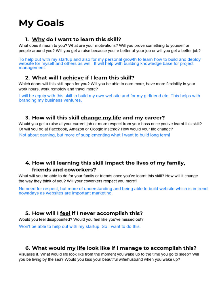 Goal Setting Questions | PDF
